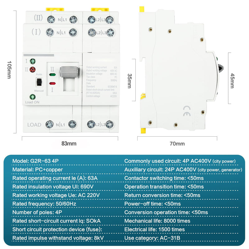 MORA AES-63A II 3 Phase 63A Dual Power Automatic Transfer Switch ATS